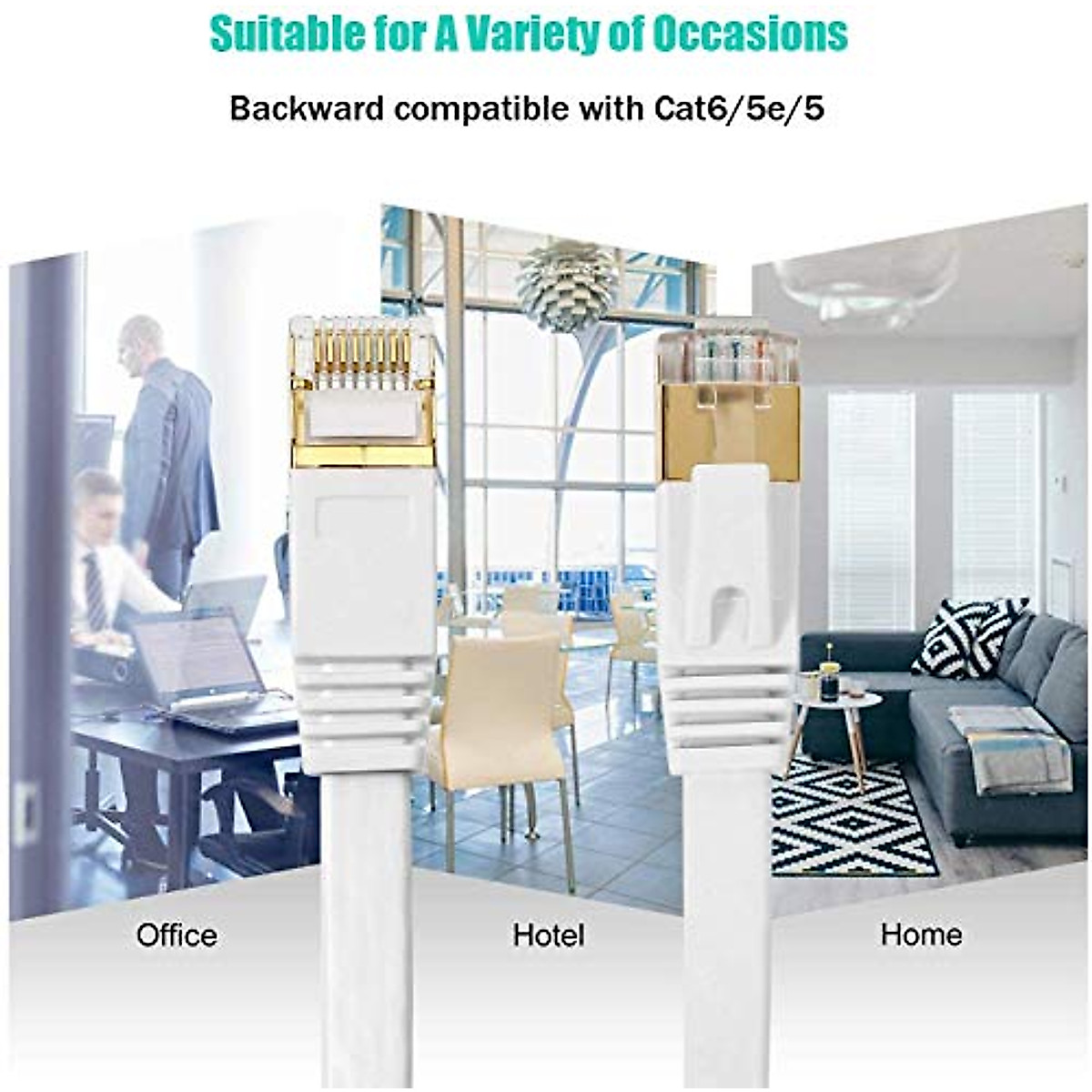 FOSTO Cat7 Ethernet Cable 40 ft,cat 7 Patch Cable Flat RJ45 High Speed 10 Gigabit LAN Internet Network Cable for Xbox,PS4,Modem,Router,Switch,PC,TV Box (40Feet, White)