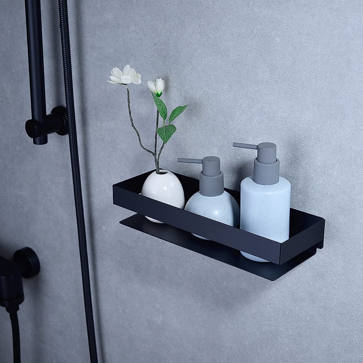 TRUSTMI Bathroom Shower Shelf Wall Mounted Stainless Steel Rustproof Kitchen Square Storage Caddy, Matte Black