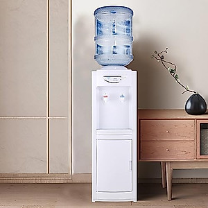 Hot & Cold Water Dispenser，Water Cooler Dispenser 5 Gallon Top-Loading Water Coolers with Child Safety Lock Removable Drip Tray & Storage Cabinet for Home Office (White)