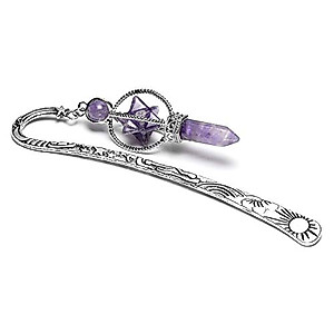 MANIFO Metal Amethyst Crystal Bookmark Healing Crystals Gemstone Pendant Charm Book Marker for Women Men