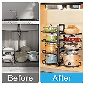 Pots and Pans Organizer for Cabinet, PXRACK 8 Tier Snap-on and Adjustable Pan Organizer Rack for Under Cabinet, Pot Organizer for Kitchen Organization & Storage, Rustproof Pot Lid Organizer (8 Tier)