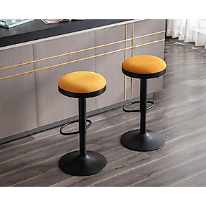 EALSON Modern Swivel Bar Stools Set of 2 Adjustable Counter Height Backless Barstools with Metal Base Fabric Upholstered Round Bar Stool Chairs for Kitchen Island/Pub/Breakfast Bar, Yellow