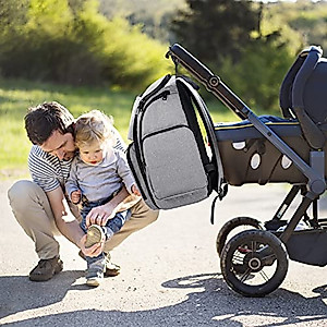 Mancro Diaper Bag Backpack, Large Multifunction Waterproof Travel Baby Changing Bag for Dad Mom with 4 Insulated Pockets and Stroller Straps, Maternity Baby Bag for Boys Girls, Grey