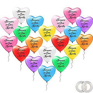 72 Pieces Memorial Balloons Funeral Balloon Heart Memory Balloons to Release in Sky Remembrance Personalized Balloons for Loss Beloved One with 2 Rolls White Ribbon for Funeral Memorial Decorations
