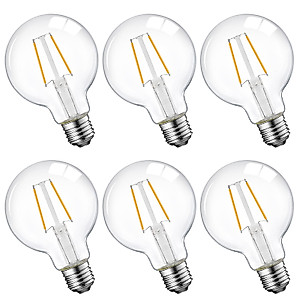 E ENERGETIC LIGHTING Edison Light Bulb, 5W Dimmable, G25 Globe Shape, Clear Glass, 60W Equivalent, 2700K Soft White, 500LM, G80 Christmas Light, E26 Standard Base, UL Listed, 6-Pack