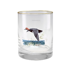 Culver Ned Smith 22k Gold Rim Waterfowl DOF Double Old-Fashioned Glasses, 13.5-Ounce, Assorted Set of 4