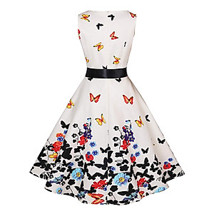 IHOT Women's Vintage Sleeveless 1950s Retro Floral Flare Swing Spring Garden Cocktail Party Dress Yellow Plaid Medium