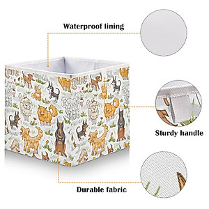 Emelivor Cute Dogs Pattern Cube Storage Bin Foldable Storage Cubes Waterproof Toy Basket for Cube Organizer Bins for Nursery Toys Kids Books Closet Shelf Office - 11.02x11.02x11.02 IN