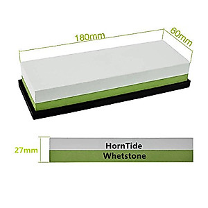 HornTide 600/1500 Grit Combination Whetstone 7-Inch Corundum Waterstone Dual-Sided Knife Sharpening Stone Sharpener