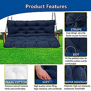 lsxlkha Outdoor Swing Cushions 3 Seater Waterproof, Swing Cushion Replacement Porch Swing Cushions with Backrest Bench Cushion for Patio Loveseat Pad Outdoor Furniture (Dark Blue 60x40in)