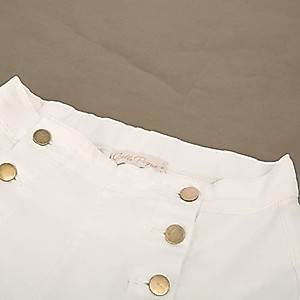 Belle Poque Women Denim Pants White Wide Leg Stretch High Waisted Dressy Pants Trousers with Pockets White Size 12 Size 14