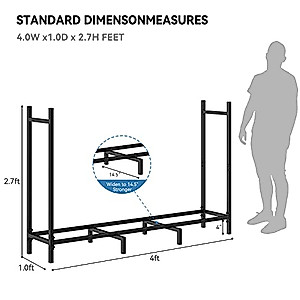 NANANARDOSO 4ft Firewood Rack Outdoor Fire wood Holder for Fireplace Wood Storage, Bottom Widening, Heavy Duty Fire Log Stacker Stand for Indoor Fireplace Metal Lumber Storage Carrier Organizer
