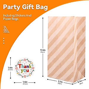 Elvielsl 40 Pack Paper Party Favor Bags, Brown Paper Bags Kraft Paper Bags Goodie Bags Small Gift Bag with 48pcs Stickers for Birthday, Wedding, Party Favors, Christmas Day, Baby Showers - 13x8x24CM