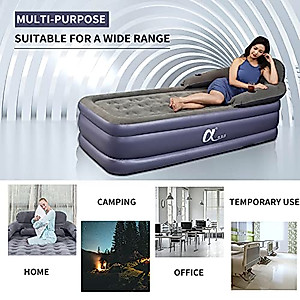A-ER-FA Twin XL Size Air Mattress with Headboard , 3 Mins Quick Inflation/Deflation Inflatable Airbed , 20 Inches High Blow Up Bed with Comfortable Flocked Top for Home Guest Travel Camping (Twin XL)