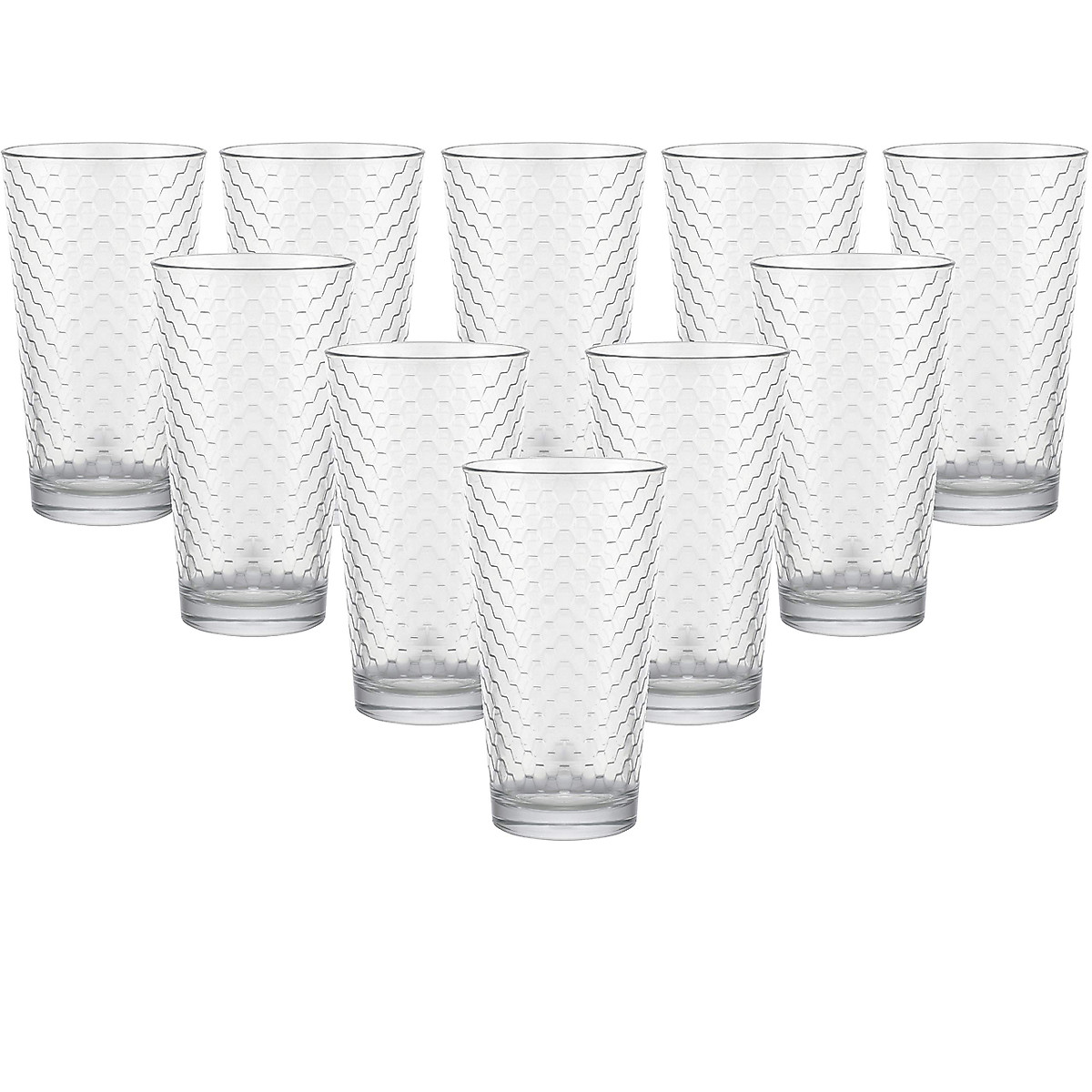 Circleware Paragon Honeycomb Set of 10 Heavy Base Highball Tumbler Drinking Glasses, Beverage Glassware Ice Tea Cups for Water, Juice, Milk, Beer, 10 Count (Pack of 1)
