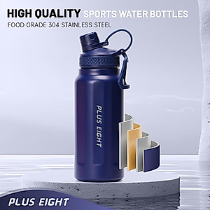 pluseight Sports Water Bottle, Insulated Water Bottle With Straw, Stainless Steel Water Bottle Wide Mouth for Sports, Gym or Office, BPA-Free Keep Cold 24H Hot 12H (Blue, 25 oz)
