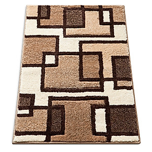 Well Woven Ruby Geometric 2x3 Mat Ivory & Beige Neutral Modern Contemporary Hand Carved Squares Design Perfect for Entryways & Small Spaces Plush Easy-Care Easy-to-Clean