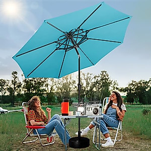 FLAME&SHADE 9 ft Double Top Outdoor Market Patio Table Umbrella with Tilt, Aqua Blue