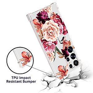 CoverON Compitable with Samsung Galaxy S23 Ultra Case for Women, Slim Floral Design Clear TPU Rubber Flexible Soft Skin Cover Protective Sleeve for Galaxy S23 Ultra Phone Case - Peony Flower