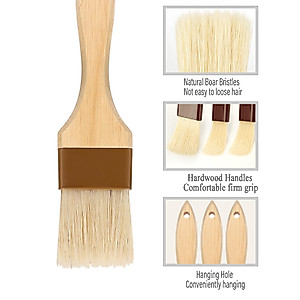 Pastry brush,Basting brush for Cooking,Natural Bristle BBQ Brush for Oil & Sauce,Wooden Handle Food Brush for Baking,Easy Clean Butter Brush,Durable Kitchen Culinary Utensil (1", 1 1/2 Inch,3 Pack)