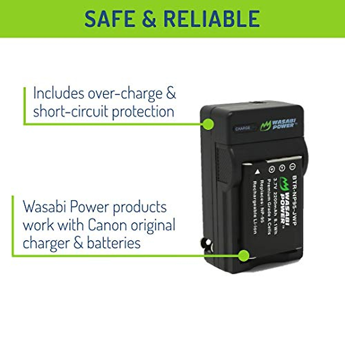 Wasabi Power Battery (2-Pack) and Charger for Fujifilm NP-95 and Fuji FinePix REAL 3D W1, X100, X100S, X-S1