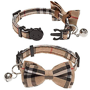 KUDES 2 Pack/Set Cat Collar Breakaway with Cute Bow Tie and Bell for Kitty and Some Puppies, Adjustable from 7.8-10.5 Inch