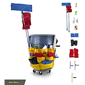 Trash Can Caddy Bag | Brute Compatible | Fits 32-55 Gallon Can | 12 Pockets | Heavy Duty Vinyl Construction Organizer for Cleaning & Janitorial Duties.