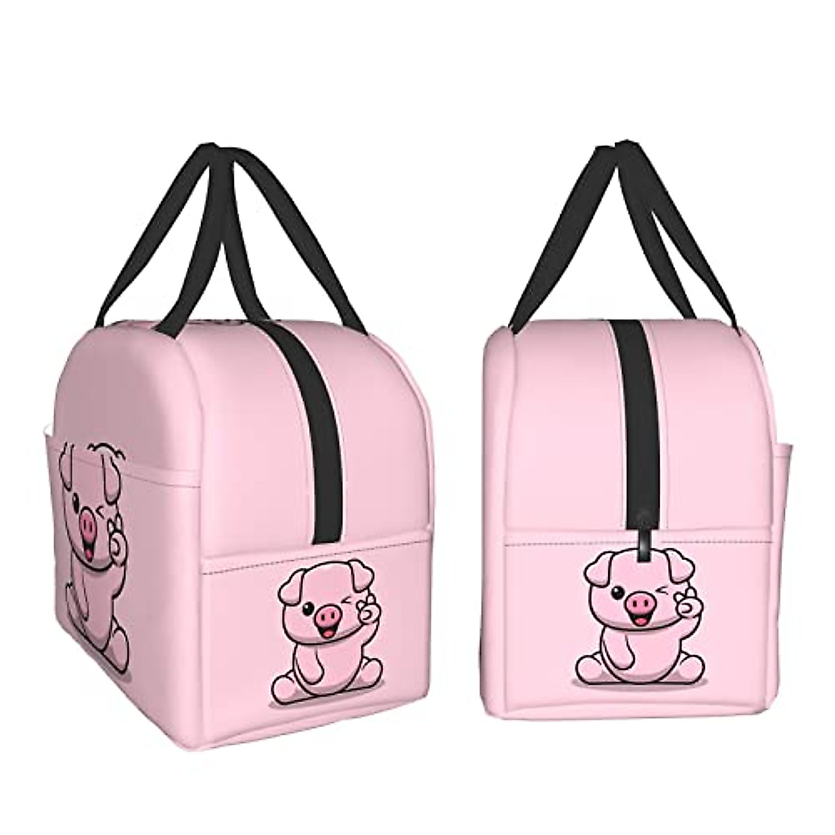 Cute Pig Is Sitting With Two Finger Lunch Box Reusable Lunch Bag for Travel Picnic Shopping work Food Container for Women Men Adults