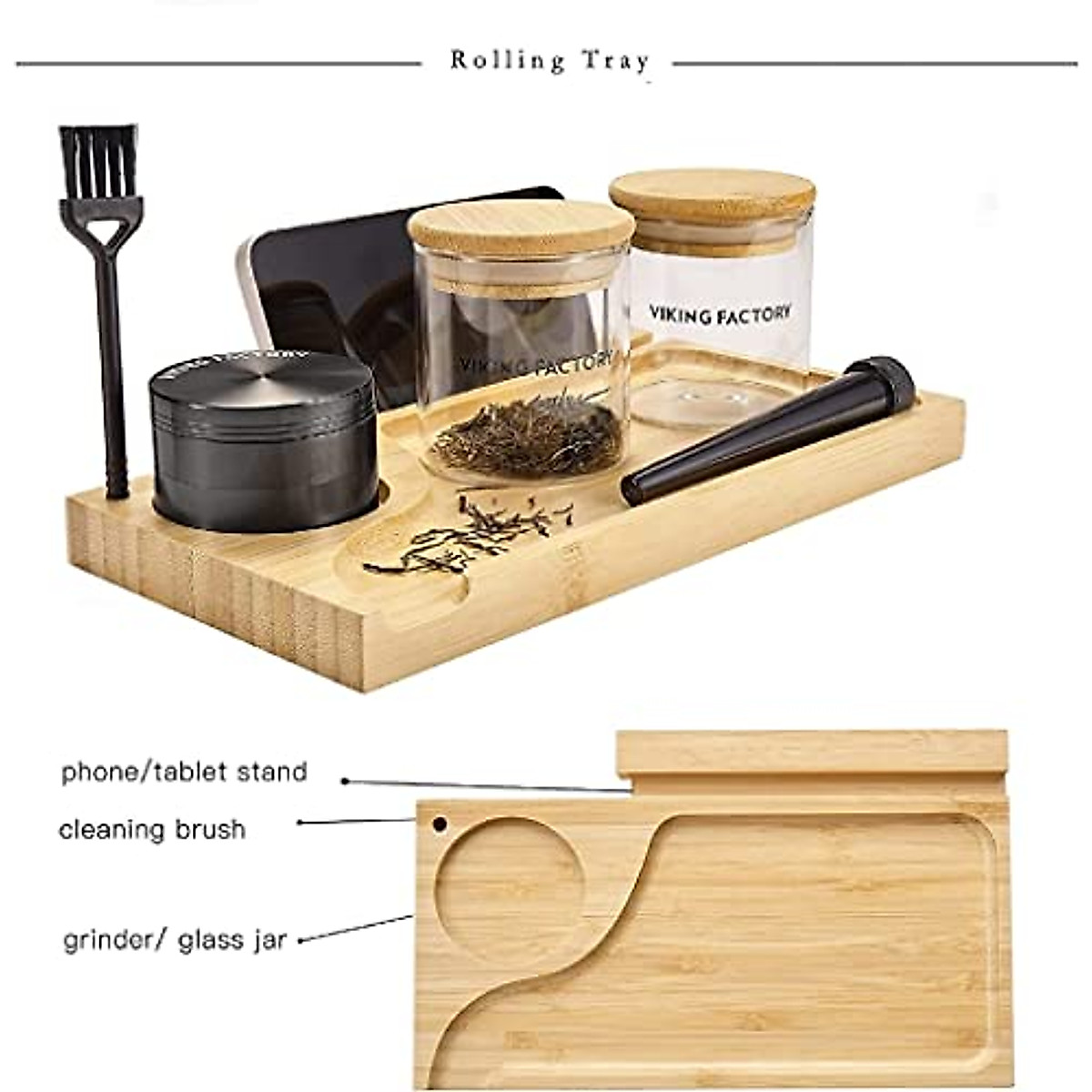 Viking Factory Decorative Box Set with Combination Lock - Premium Large Bamboo Storage Box Removable Tray Brush, Wooden Storage Roll Kit with All Accessories (Sliding Tray)