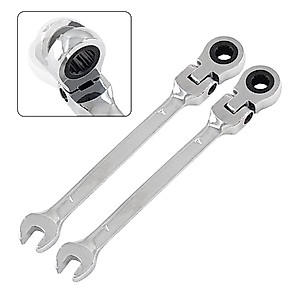 Rierdge 7mm 12 Point Flex Head Ratcheting Wrench, Metric Ratchet Wrench Set with 72 Teeth & 5°Movement for Tight Space, 2 PCS