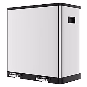 SunsGrove Trash Can 60L/16 Gallon Dual Trash Bin Recycle Bin with Dual Compartments Stainless Steel Step Garbage Can with Soft-Close Lid & Foot Pedals Recycling Bin for Kitchen/Office