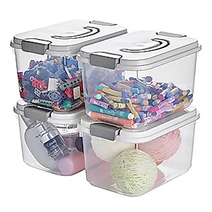 ZHENFAN 5.5 Quart Clear Storage Latch Box/Bin with Lids, 4-Pack Plastic Organize Bins with Handle, 5 Liter