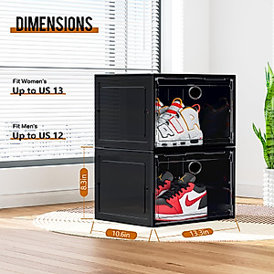 KEFA XL Shoe Storage Box Organizer, 8 Pack Shoe Boxes Clear Plastic Stackable, Sneaker Display Case Container Fit for US 13 (Side 8 PACK BLACK)