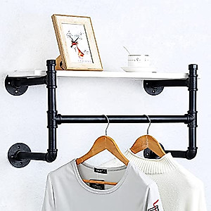 HAOVON Industrial Pipe Clothing Rack Wall Mounted Wood Shelf,Pipe Shelving Floating Shelves,Retail Garment Rack Display Rack Clothes Racks(1 Tier,24in)