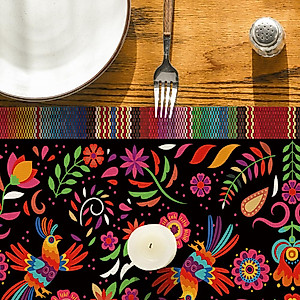 Artoid Mode Bird Dia De Los Muertos Serape Mexican Fiesta Table Runner, Cinco De Mayo Day of The Dead Kitchen Dining Table Decoration for Home Party Decor 13x72 Inch