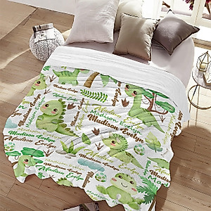 Personalized Baby Name Blanket Dinosaurs Gift for Baby Boys Girls Soft Flannel Newborns Throw Comfy Cozy Fleece Custom Kids Blanket Gifts for Toddler Nursery Birthday Christmas-30 x40