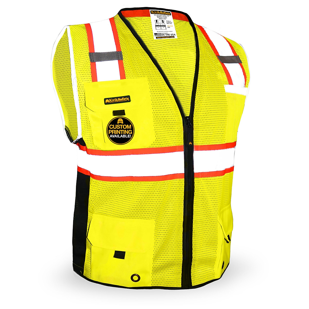KwikSafety - Charlotte, NC - BIG KAHUNA Safety Vest [11 Pockets] Class 2 ANSI OSHA Reflective High Visibility Heavy Duty Surveyor Construction Lightweight Industrial Work Gear/Yellow Medium