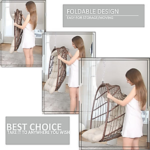 NICESOUL® Egg Chair Indoor Outdoor Patio Wicker Hanging Chair Swing Hammock Egg Shell Chairs UV Resistant Cushions 350lbs Capacity for Patio Backyard Balcony Brown with Cover