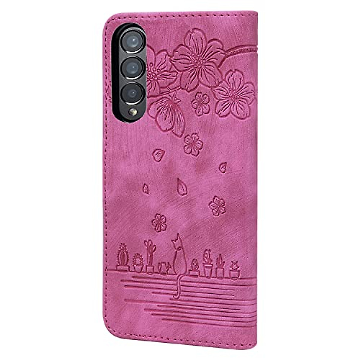 EAXER for Samsung Galaxy Z Fold 3 Case, Shockproof Sakura Leather Card Slots PU Wallet Case Cover (Rose)