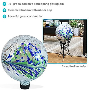 Sunnydaze 10-Inch Glass Outdoor Gazing Globe - Reflective Ball Yard Ornament for Patio or Lawn - Floral Spring Splash