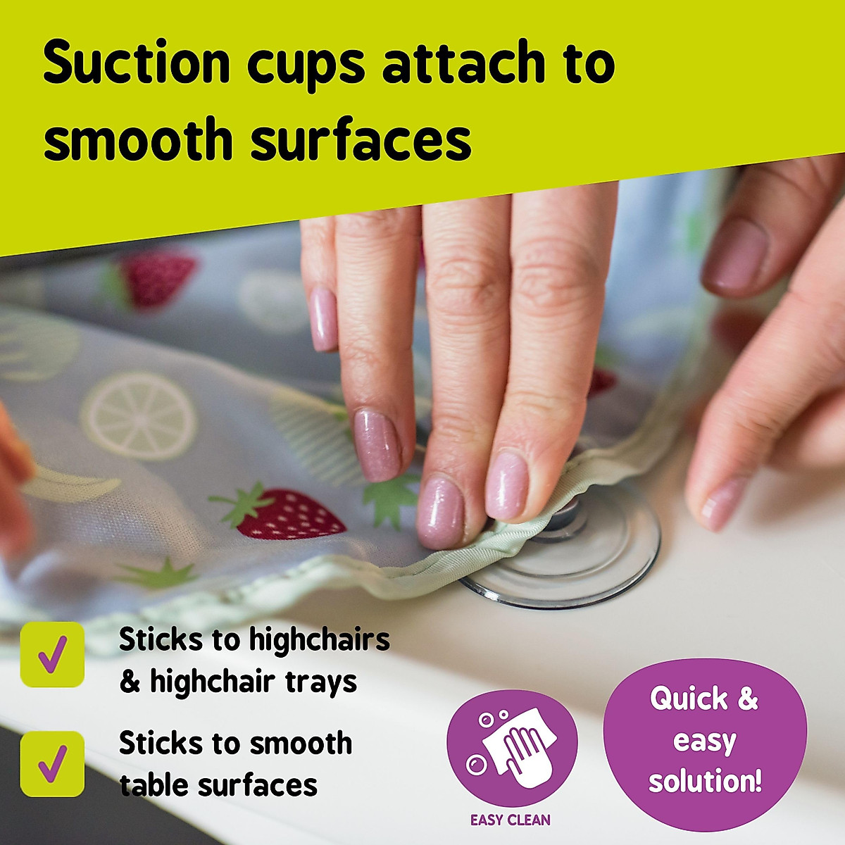 Tidy Tot - Cover & Catch Baby Bib - Mess Proof Long Sleeve Feeding Smock with Food Catcher Pocket - Attaches to Highchair - Waterproof Bib – Machine Washable. Fits 6-24 months - Fruit