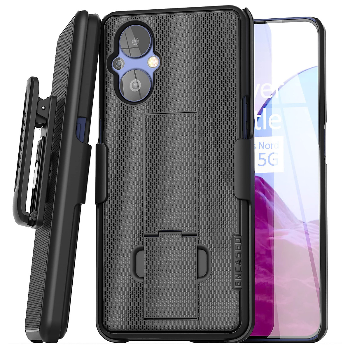 Encased DuraClip Designed for OnePlus Nord N20 5G Belt Case - Slim Phone Cover with Kickstand and Holster Clip (Black)