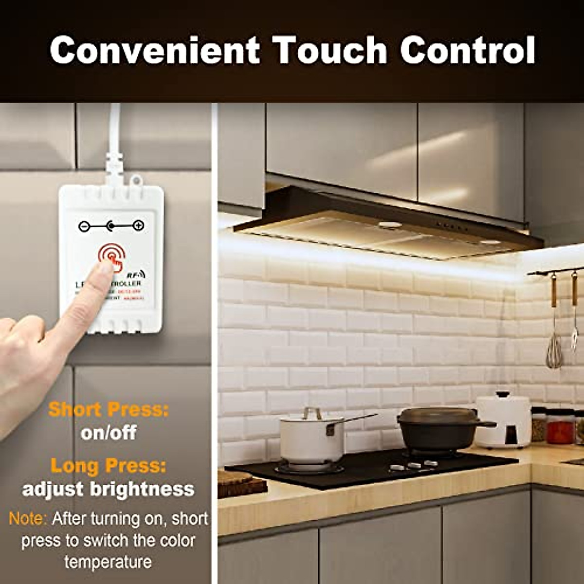 TJOY Under Cabinet Lighting Kit 20FT, 6PCS Dimmable 2700k-6500k Warm White to Daylight Bright LED Strip Light Bars, Touch and RF Remote Control, for Kitchen Cabinet, Counter, Shelf, Bookcase, 2000LM