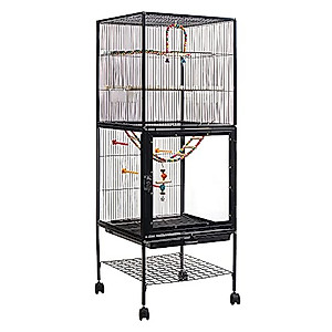 PENCHEN IKAYAA 56.5 Inch Bird Cage, Parrot Cage, Wrought Iron Wire Bird Parrot, Rolling Cage with Bottom Storage Shelf, Suitable for Small Medium Sized Birds