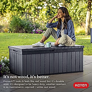 Keter Darwin 100 Gallon Resin Large Deck Box - Organization and Storage for Patio Furniture, Outdoor Cushions, Garden Tools and Pool Toys, Grey & Black