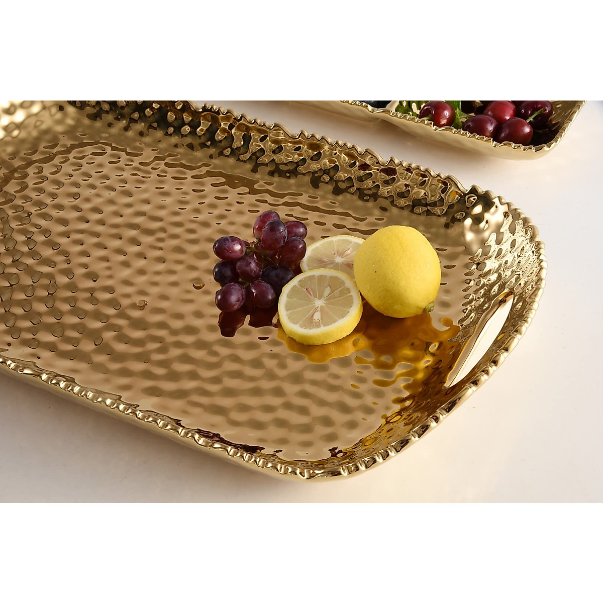 Pampa Bay Golden Millenium Titanium-Plated Porcelain Rectangular Tray with Handles, 19 X 11.5 X 3in