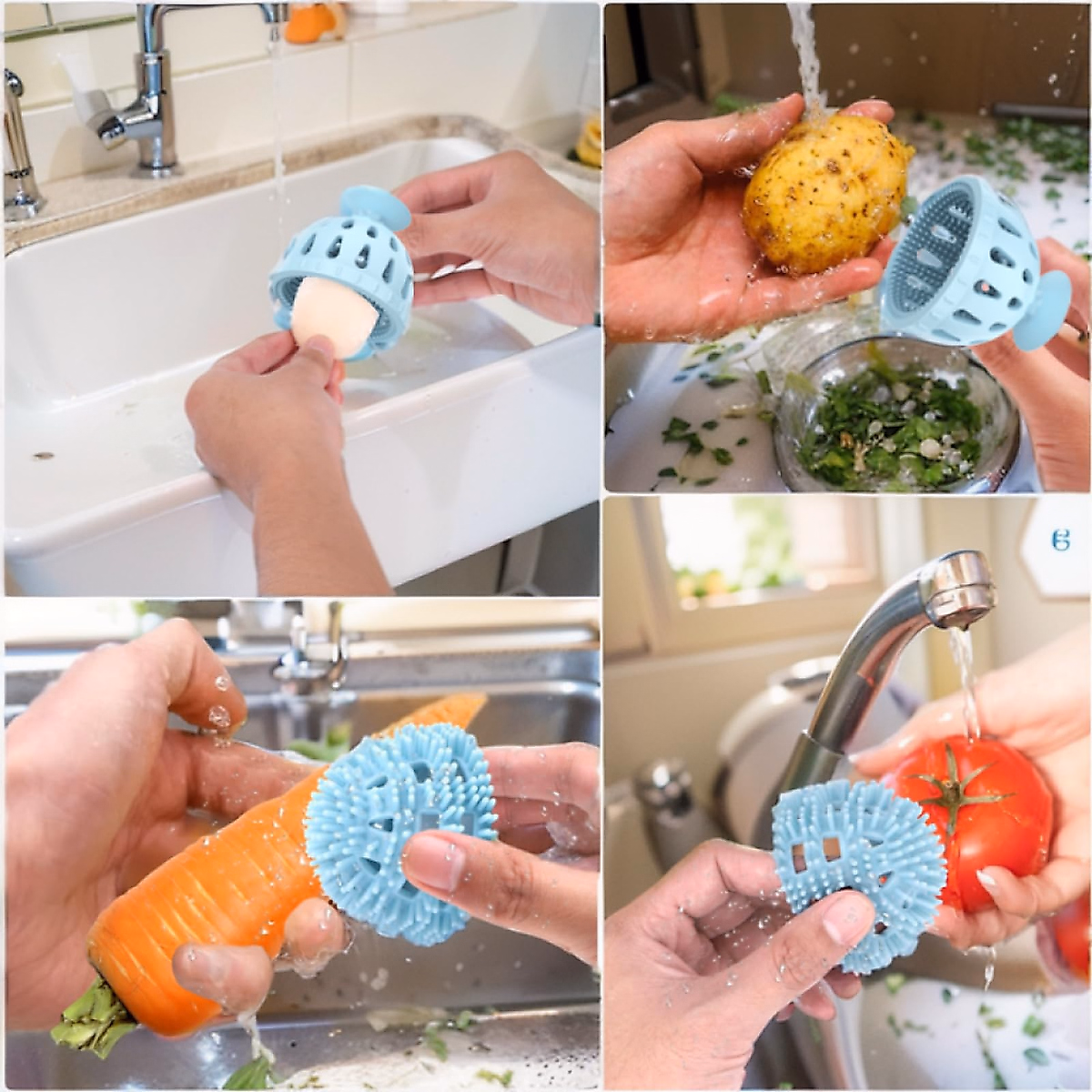 Egg Washer for Fresh Eggs, Silicone Egg Cleaner for Fresh Eggs, Reusable Egg Scrubber for Fresh Eggs, Multifunctional Vegetable/Egg Brush, Simple and Convenient, Easy to Clean(2 Pack, Brown)