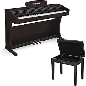 Donner DDP-300 Digital Piano + Black Piano Bench with Storage