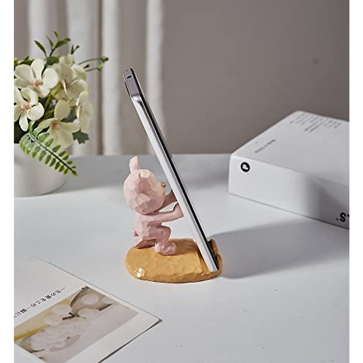 Cute Bear Phone Stand for Desktop Decoration Kawaii Phone Stand Universal Desktop Phone Stand, Best Friends Couple Gifts for All Mobile Smartphone Tablets (Pink, Palm Support)
