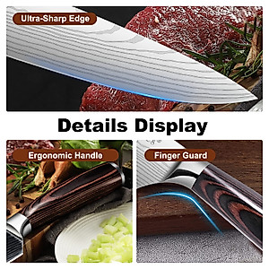 Lirches Kitchen Chef Knife Sets - 5PCS Chef Knife Set, Professional Japanese Ultra Sharp 4CR13 Stainless Steel Knives, 3.5-8 Inch Cooking Knife Set with Damascus Pattern